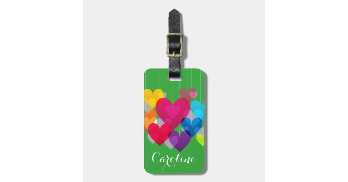 Colorful Hanging Hearts Personalized Luggage Tag | Zazzle
