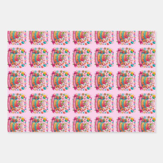 Colorful Happy Birthday Cake Celebration Wrapping Paper Sheets | Zazzle