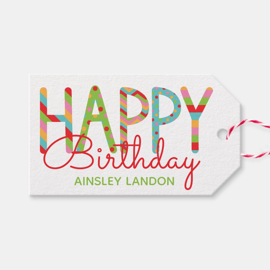 Colorful Happy Birthday Personalized Gift Tags | Zazzle