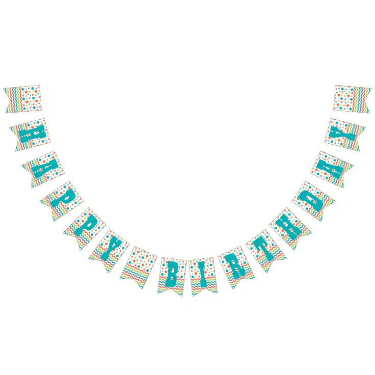 Colorful Happy Birthday Polka Dot Zig Zag Bunting Flags | Zazzle