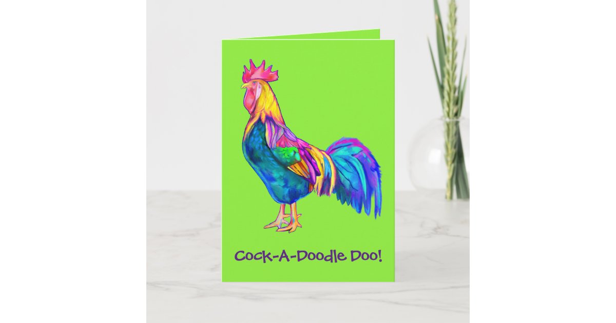 Colorful Happy Birthday Rooster Card | Zazzle