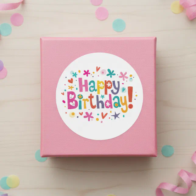 Colorful "Happy Birthday!" Round Sticker | Zazzle