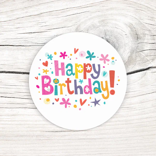 Colorful "Happy Birthday!" Round Sticker | Zazzle