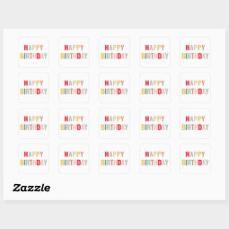 Colorful Happy Birthday Square Sticker | Zazzle