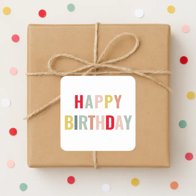 Colorful Happy Birthday Square Sticker | Zazzle