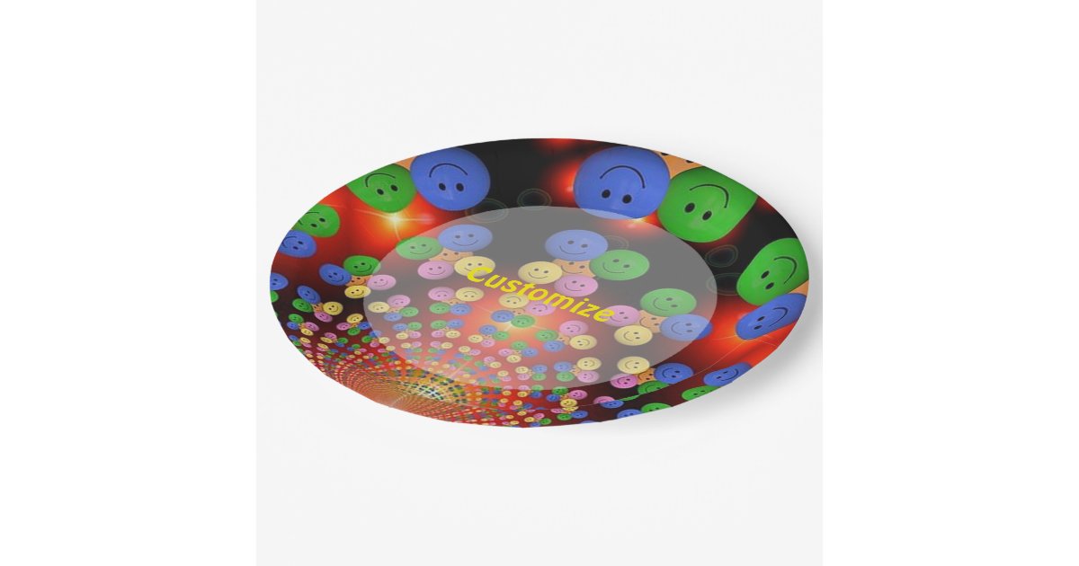 Colorful Happy Face Spiral Paper Plates | Zazzle