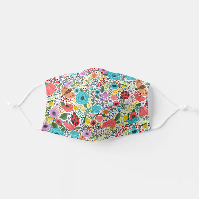 Colorful Happy Floral Pattern Cute Wild Flowers Adult Cloth Face Mask ...