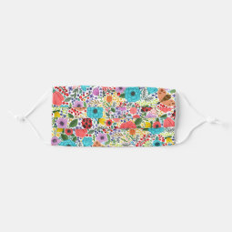 Colorful Happy Floral Pattern Cute Wild Flowers Adult Cloth Face Mask ...
