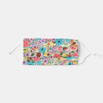 Colorful Happy Floral Pattern Cute Wild Flowers Adult Cloth Face Mask ...