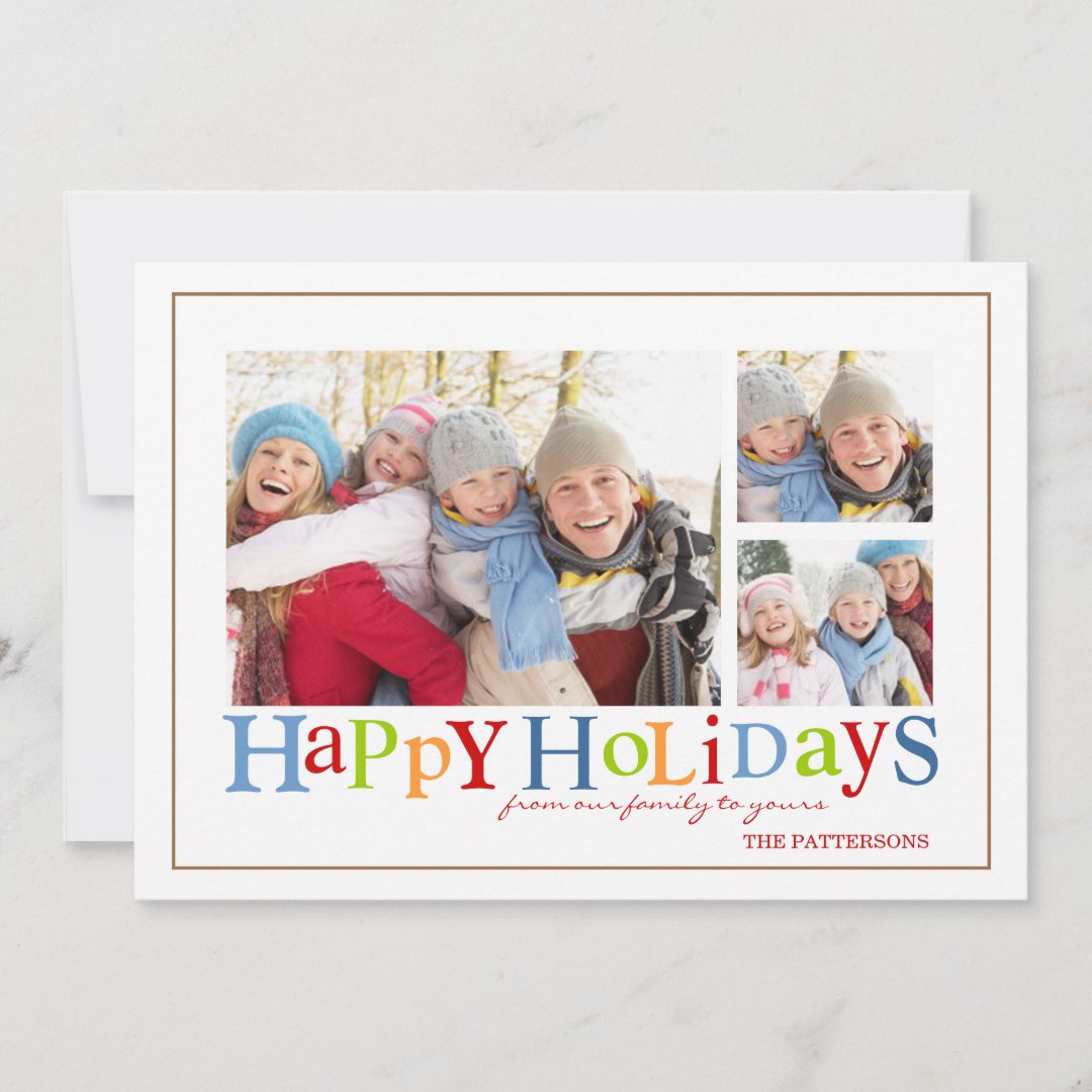 Colorful Happy Holidays Three Picture Photo Card | Zazzle