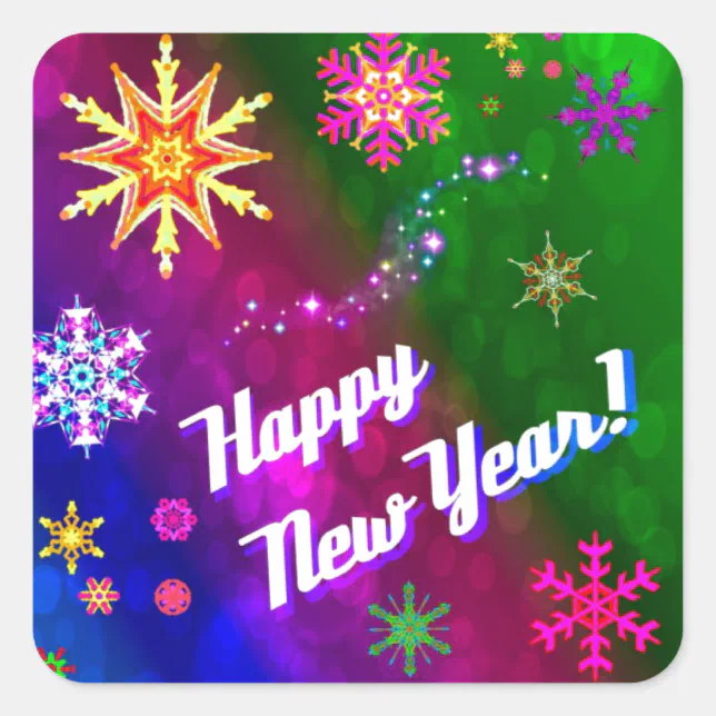 Colorful Happy New Happy Year Square Sticker | Zazzle