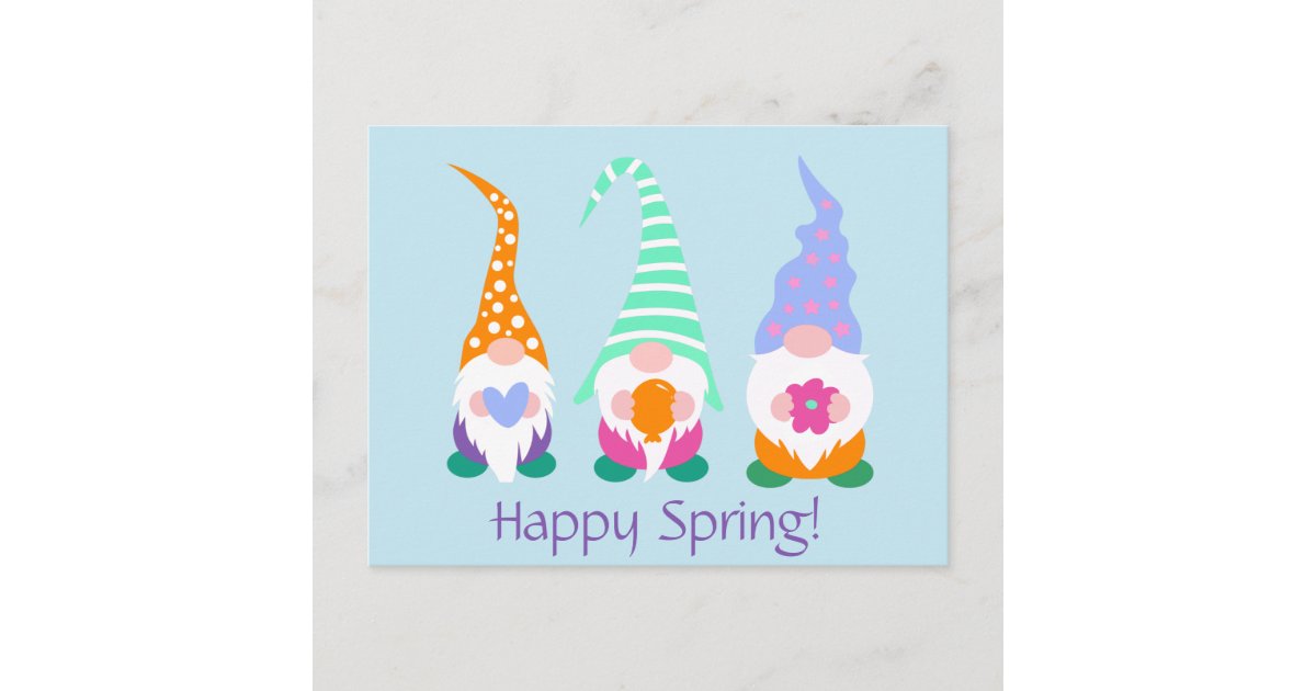 Colorful Happy Spring Gnomes Greetings Postcard | Zazzle