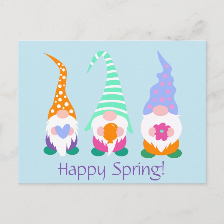 Colorful Happy Spring Gnomes Greetings Postcard | Zazzle
