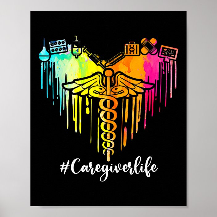 Colorful Heart Nursing symbol Caduceus Caregiver Poster | Zazzle.com