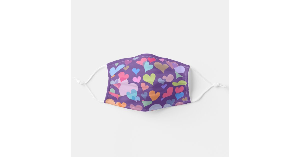 Colorful Heart Pattern Cute Purple Cheerful Girly Adult Cloth Face Mask ...