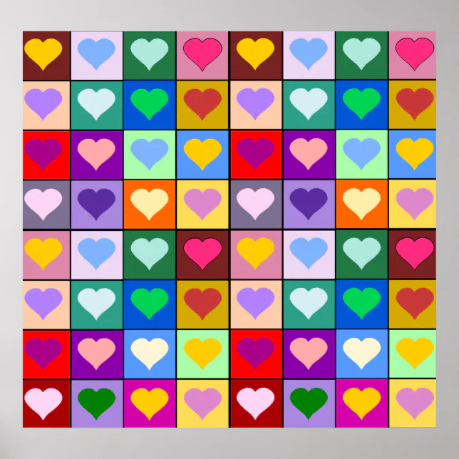Colorful Heart Squares Poster | Zazzle