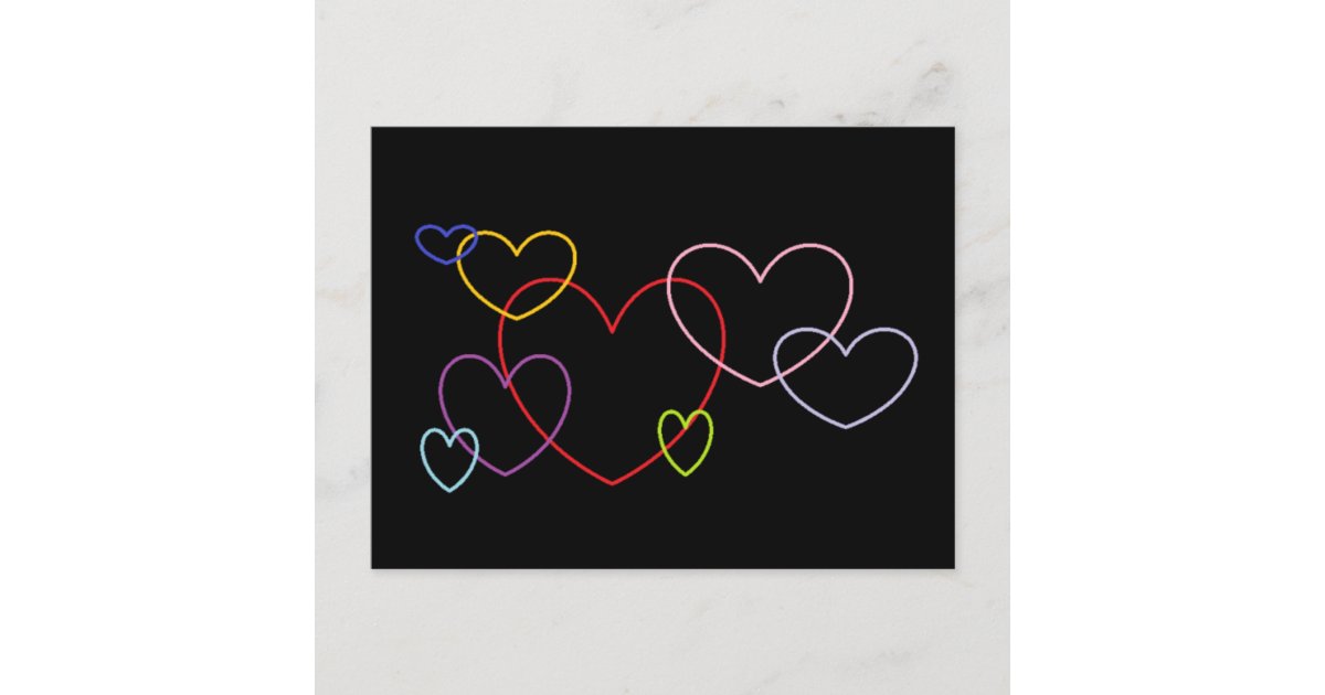 Colorful Hearts on Black Background Postcard | Zazzle