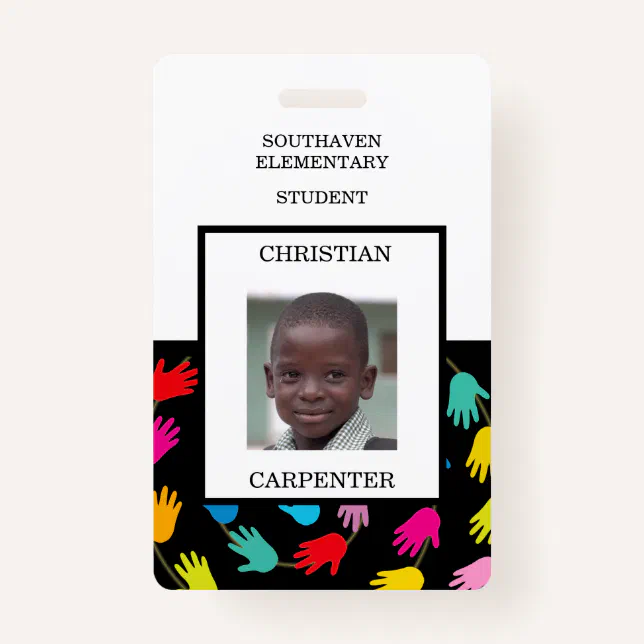 Colorful Helping Hands Student School Photo Badge | Zazzle
