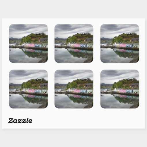Colorful houses in Portree, Skye Square Sticker | Zazzle