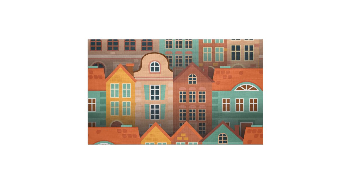 Colorful houses pattern fabric | Zazzle