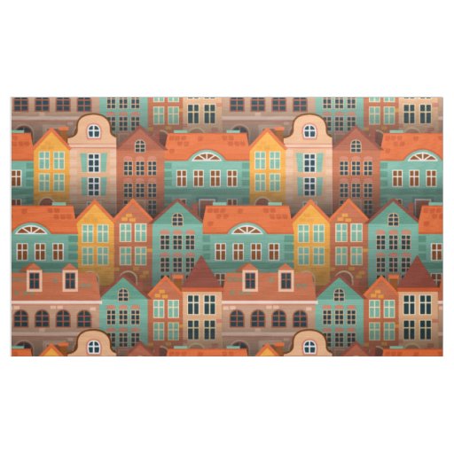 Colorful houses pattern fabric | Zazzle