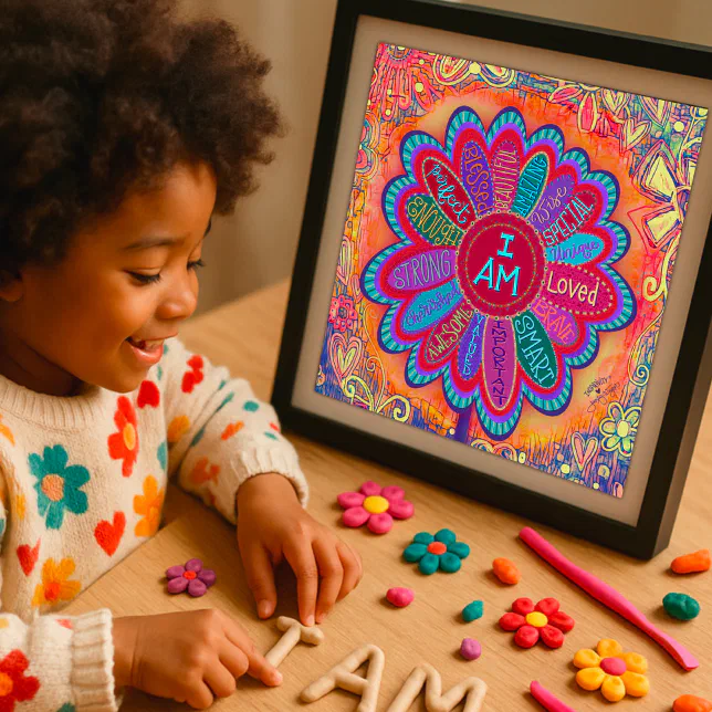 Colorful I AM Flower Inspirational Classroom Poster | Zazzle