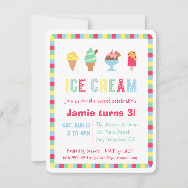 Colorful Ice Cream Summer Party Invitations | Zazzle