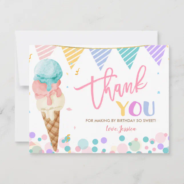 Colorful Ice Cream Thank You Card | Zazzle
