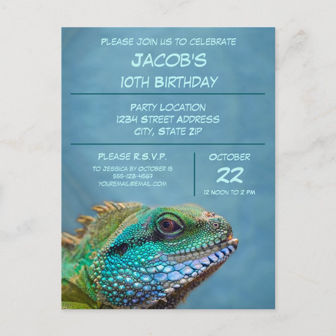 Colorful Iguana 10th Birthday Party Celebration Postcard | Zazzle