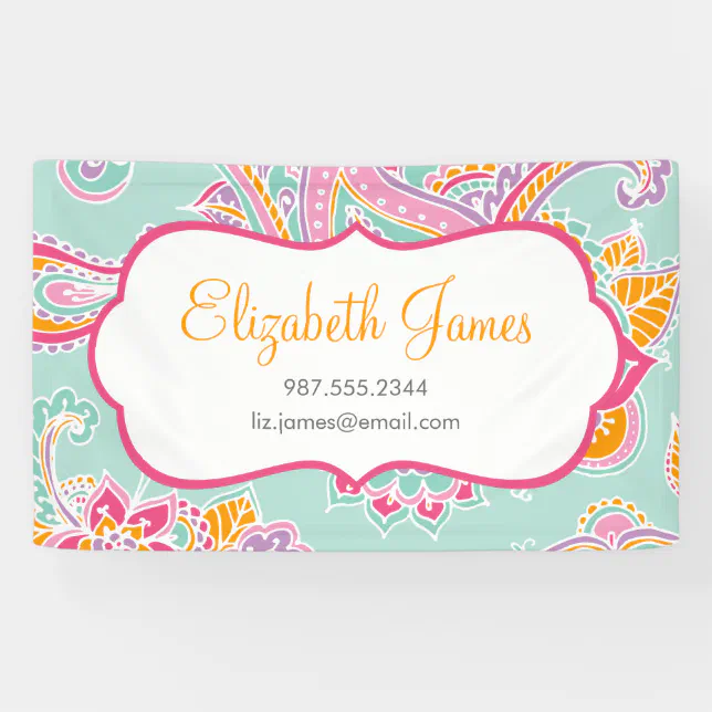 Colorful Illustrated Bohemian Paisley Henna Banner | Zazzle