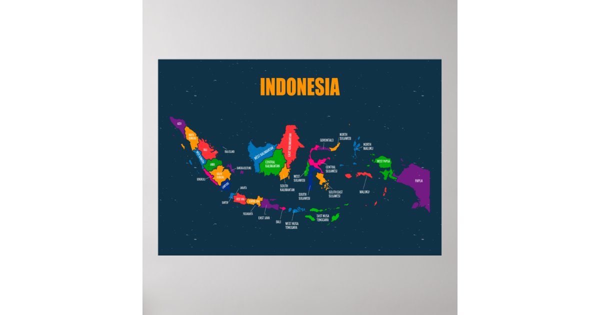 COLORFUL INDONESIA MAP ILLUSTRATION DESIGN POSTER | Zazzle