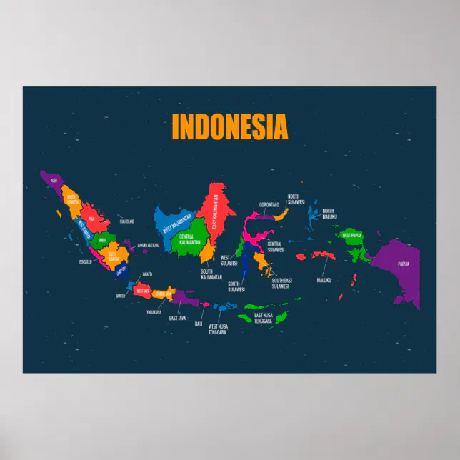 COLORFUL INDONESIA MAP ILLUSTRATION DESIGN POSTER | Zazzle