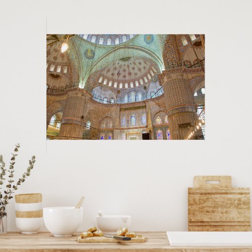 Colorful interior domed ceiling of Blue Mosque Poster | Zazzle