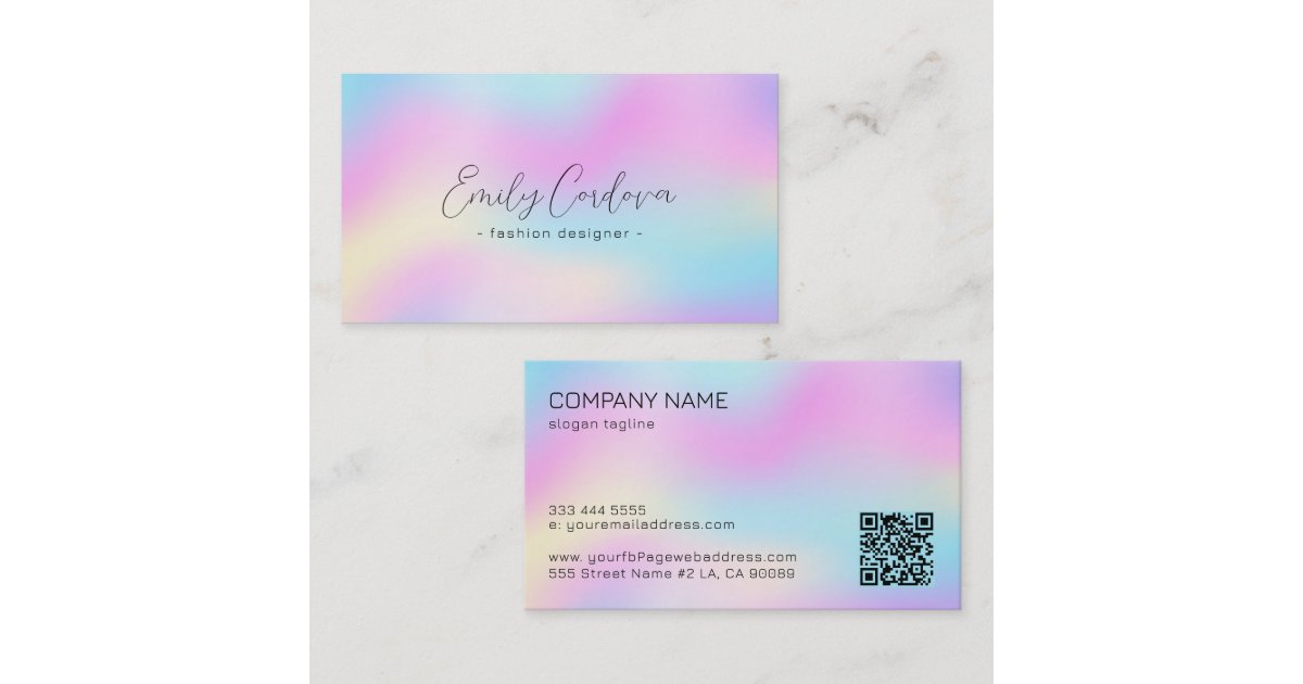 Colorful iridescent texture blac custom typography business card | Zazzle