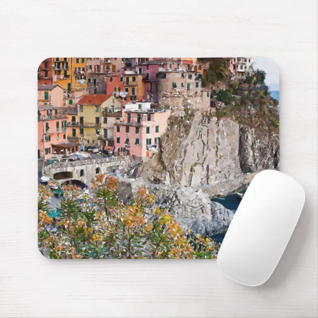 Colorful Italian Amalfi Coast Watercolor Painting Mouse Pad | Zazzle