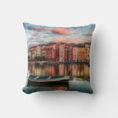 Colorful Italian Harbor Sunset Watercolor Throw Pillow | Zazzle