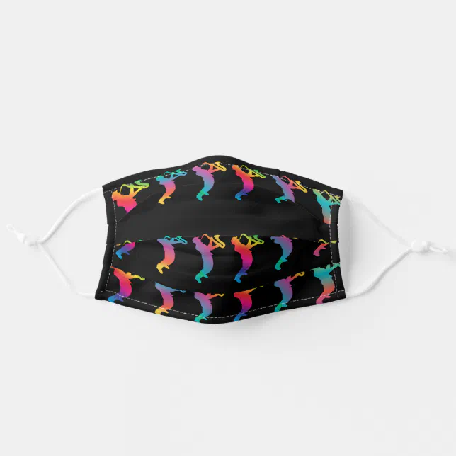 Colorful Jazz Musicians on Black Abstract Music Adult Cloth Face Mask ...
