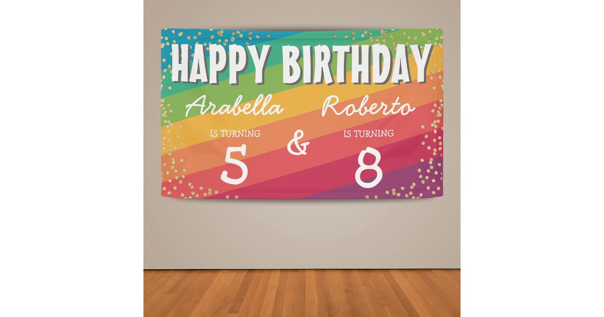Colorful Joint Twin Birthday Party Banner | Zazzle