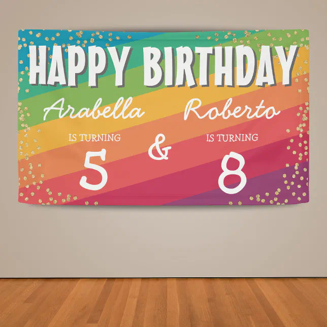 Colorful Joint Twin Birthday Party Banner | Zazzle
