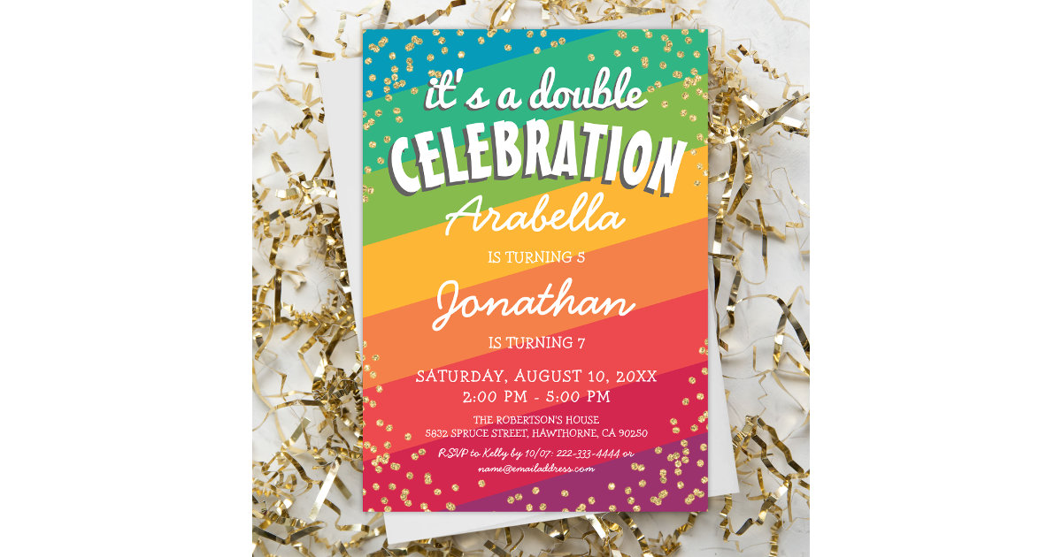 Colorful Joint Twin Birthday Party Invitation | Zazzle
