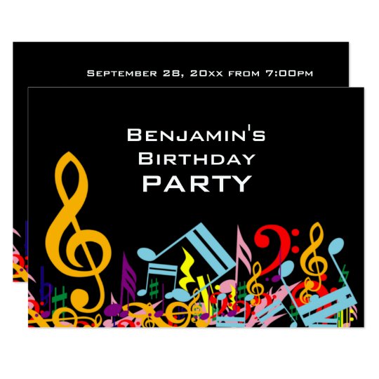 Colorful Jumbled Music Notes Birthday Party Invitation | Zazzle.com