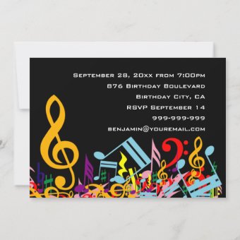 Colorful Jumbled Music Notes Birthday Party Invitation | Zazzle