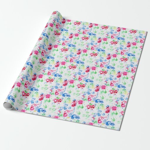 colorful juvenile hand prints wrapping paper | Zazzle