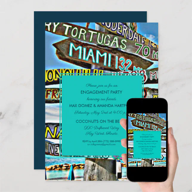 Colorful Key West Engagement Party Invitation | Zazzle