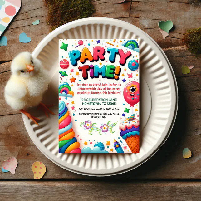 Colorful Kids Birthday Party Invitation | Zazzle
