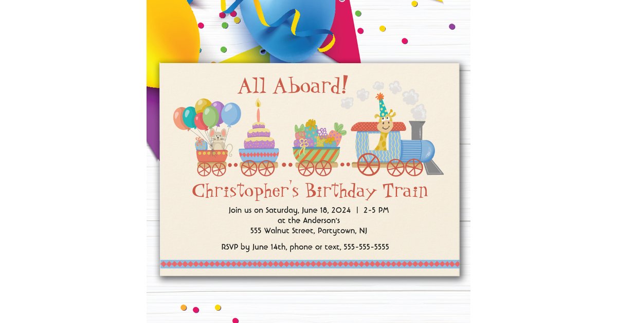 Colorful Kids Birthday Train Invitation | Zazzle