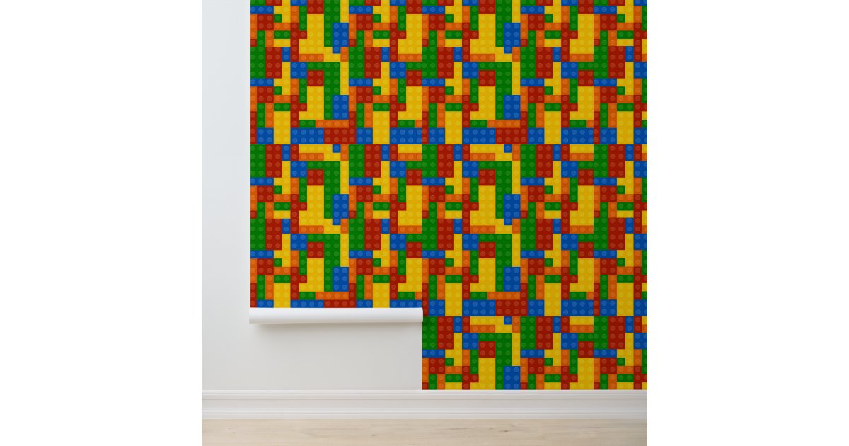 Colorful Kids Building Bricks Pattern Wallpaper | Zazzle