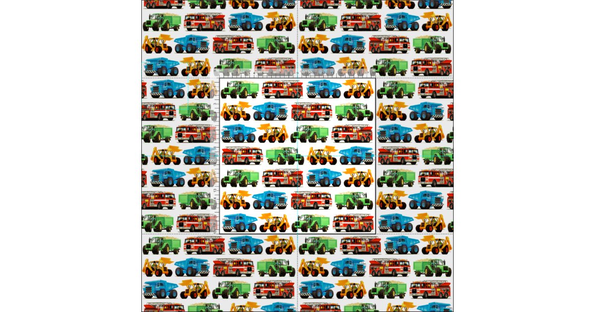 Colorful Kids Construction Truck Pattern Fabric | Zazzle