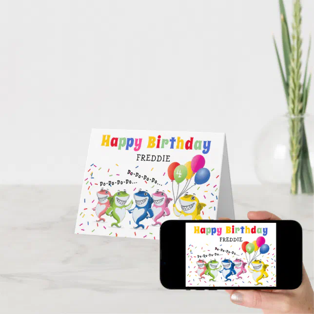 Colorful Kids Shark | Happy Birthday Card | Zazzle