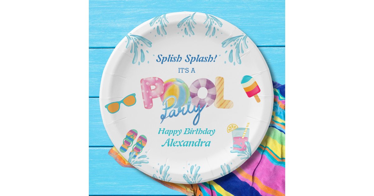 Colorful Kids Swimming Pool Birthday Party Paper Plates | Zazzle